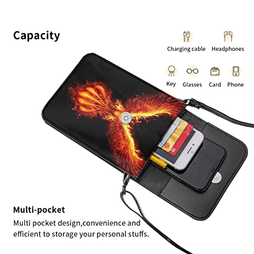 SKETVNHR Dark Phoenix Magic fire Small Crossbody Cell Phone Purse for Women Soft Leather Fashion Travel Wallet with Adjustable Strap