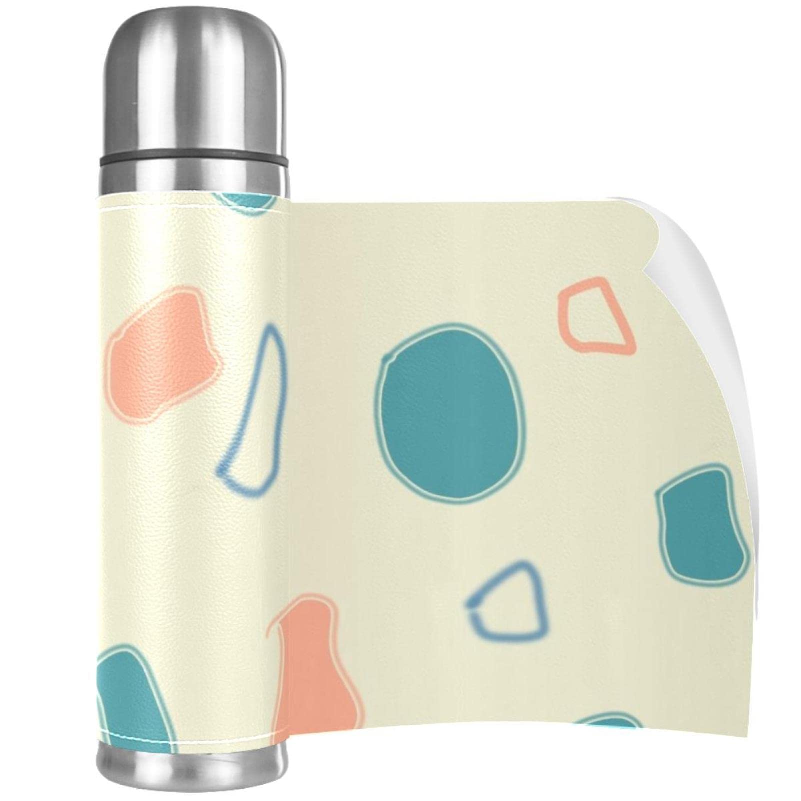 Stainless Steel Leather Vacuum Insulated Mug Geometry Thermos Water Bottle for Hot and Cold Drinks Kids Adults 16 Oz