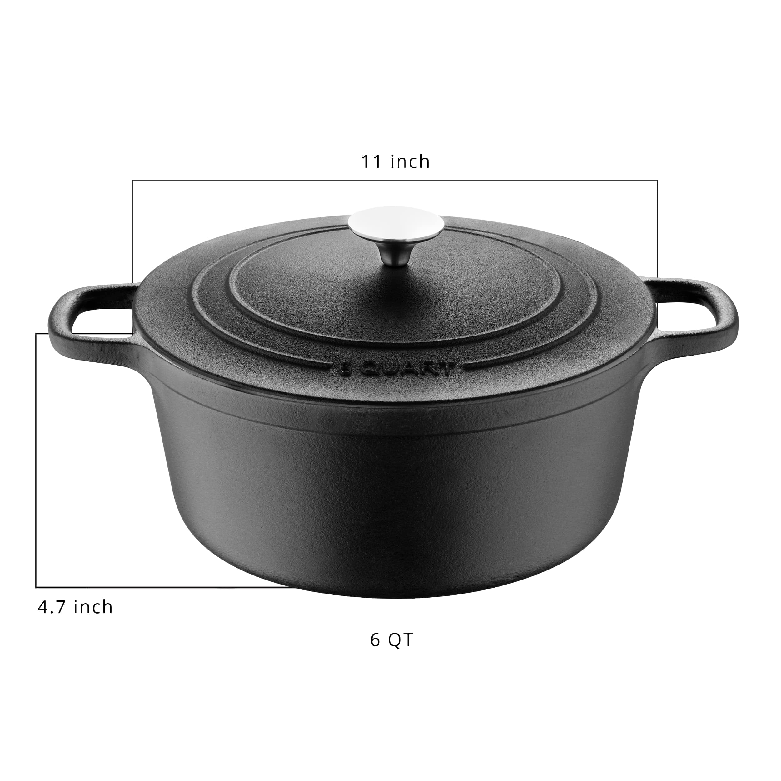 MasterPRO Pre-Seasoned Cast Iron Dutch Oven Skillet - Cooking Pot with Lid for Indoor and Outdoor Use – BBQ Grill, Fire, Oven Safe Camping Cookware, 6 Quart, Black