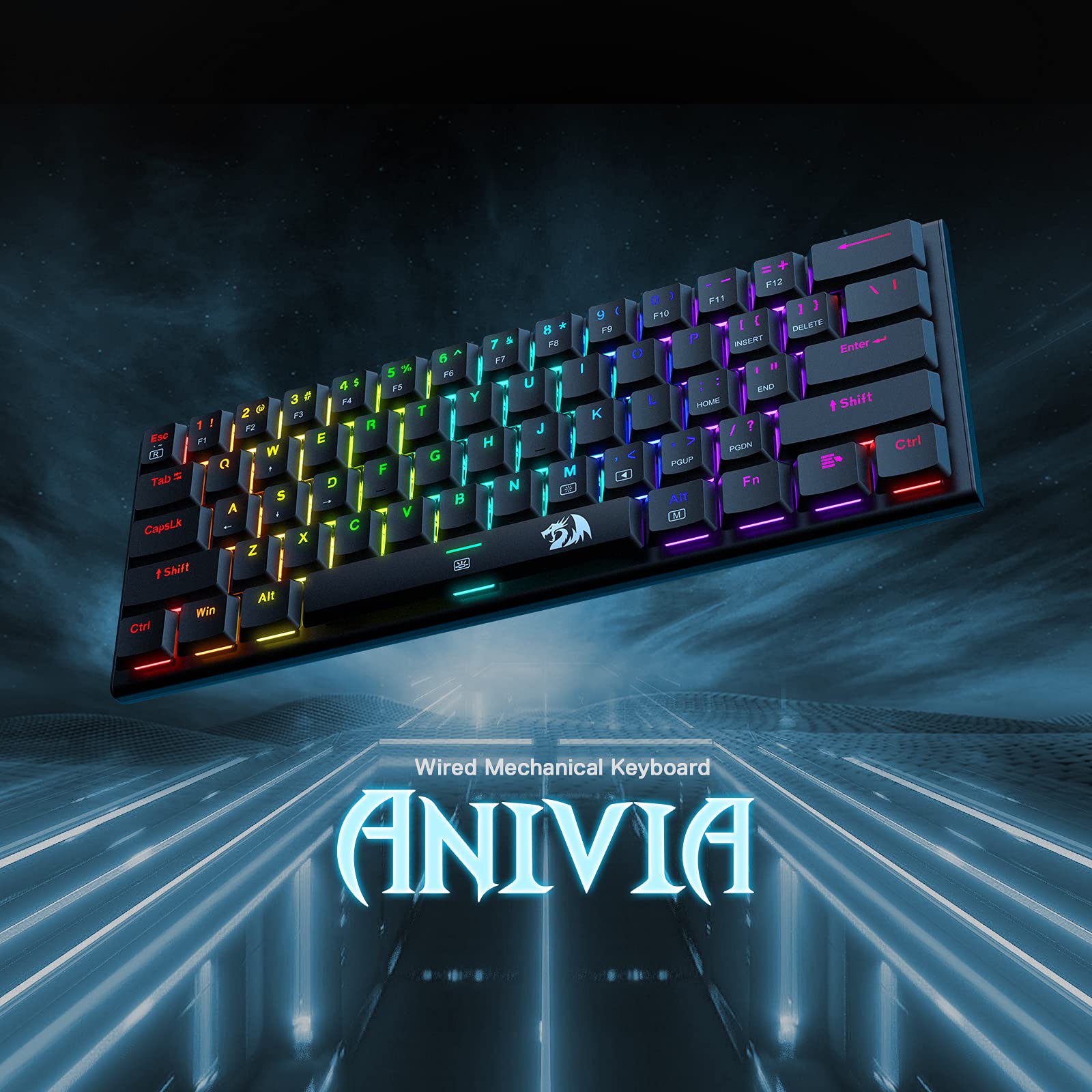 Redragon K614 Anivia 60% Ultra Thin Wired Mechanical Keyboard, Slim Compact 61 Keys RGB Gaming Keyboard w/Low Profile Linear Red Switches and Double-Shot Keycaps for Fast & Accurate Actuation
