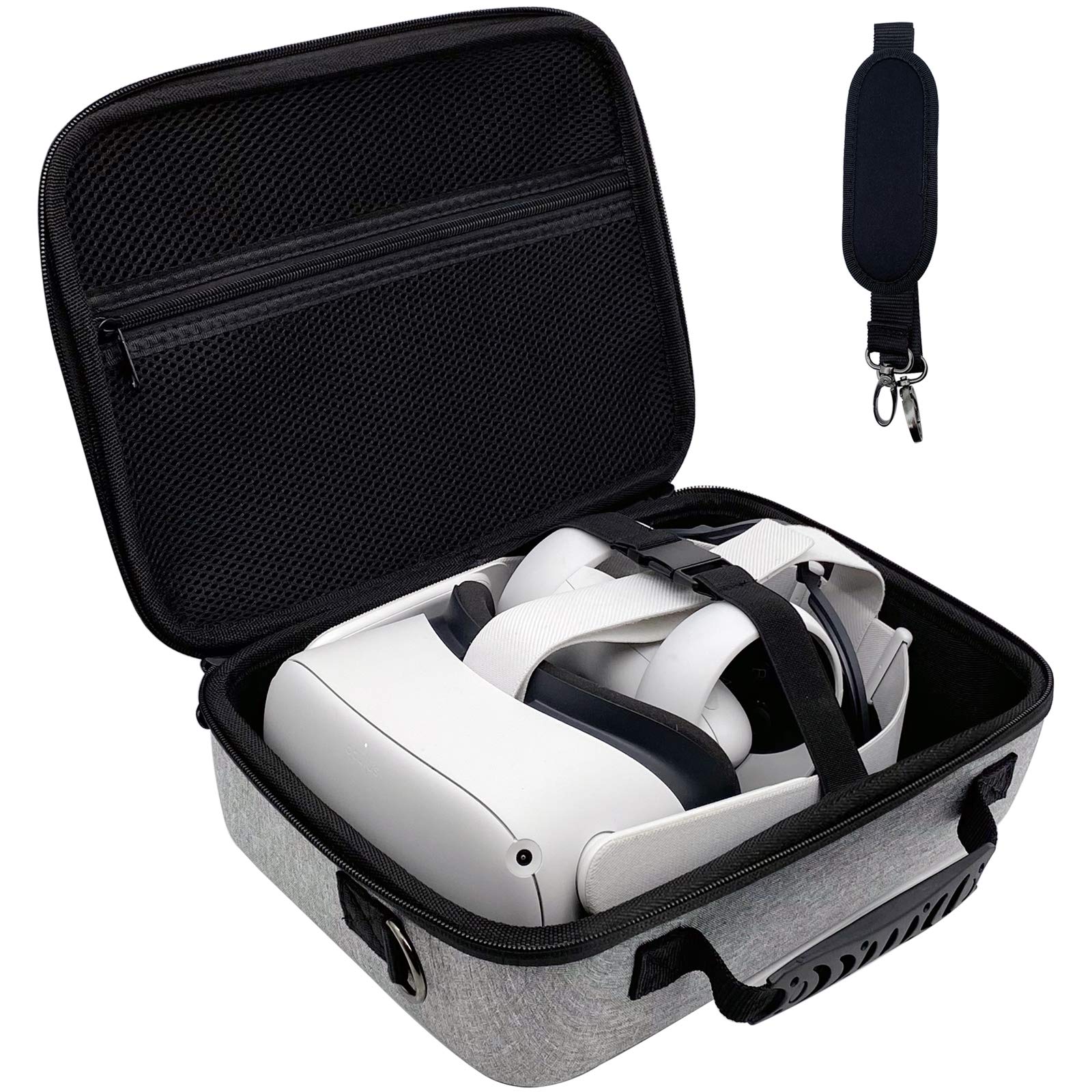 Quest 2 Case, Travel Carrying Case for Oculus Quest 2 VR Gaming Headset Elite Strap and Controller Accessories Protective Storage Case with Shoulder Strap(Gray)