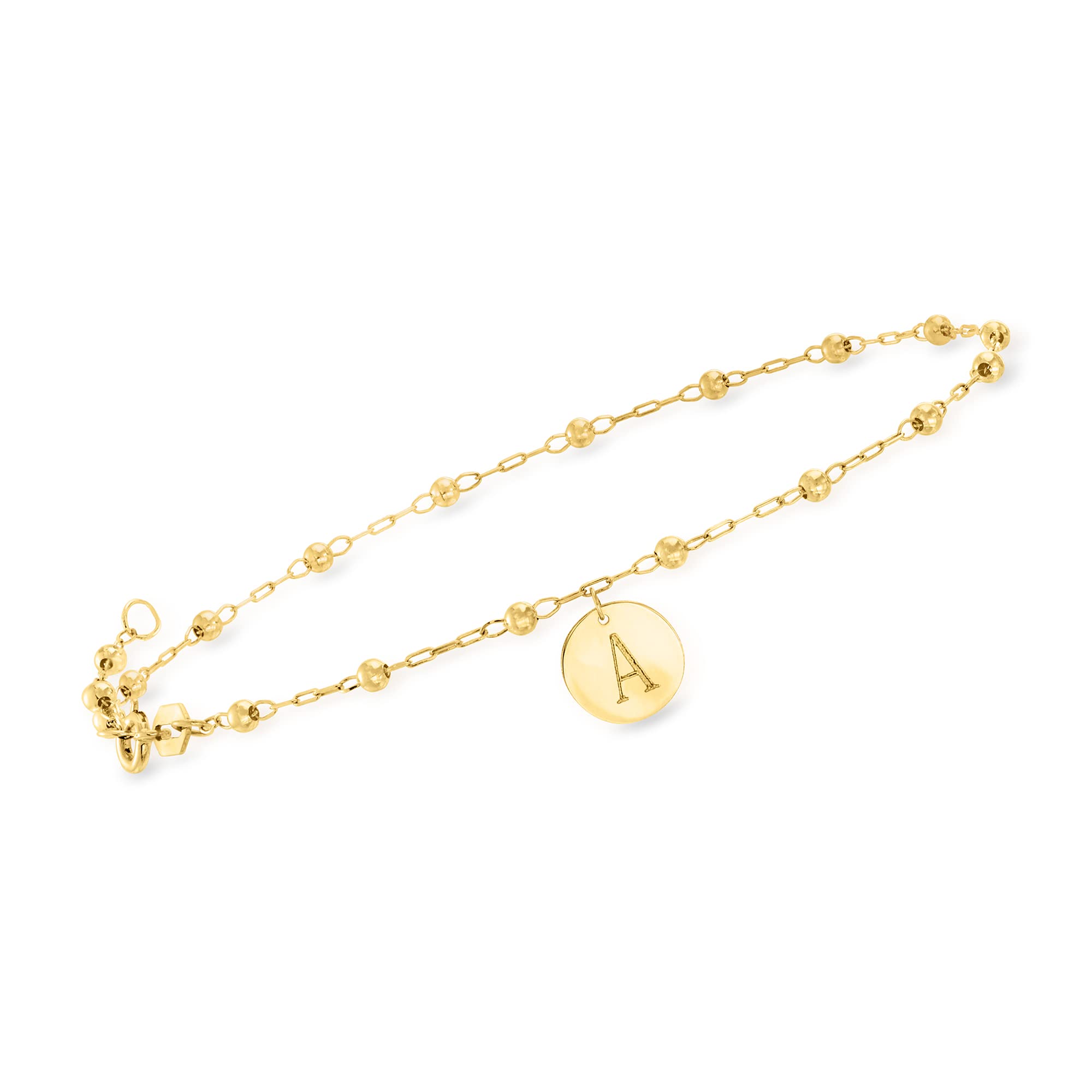 Ross-Simons Plain - Italian 14kt Yellow Gold Disc Charm Bead Station Anklet. 9 inches