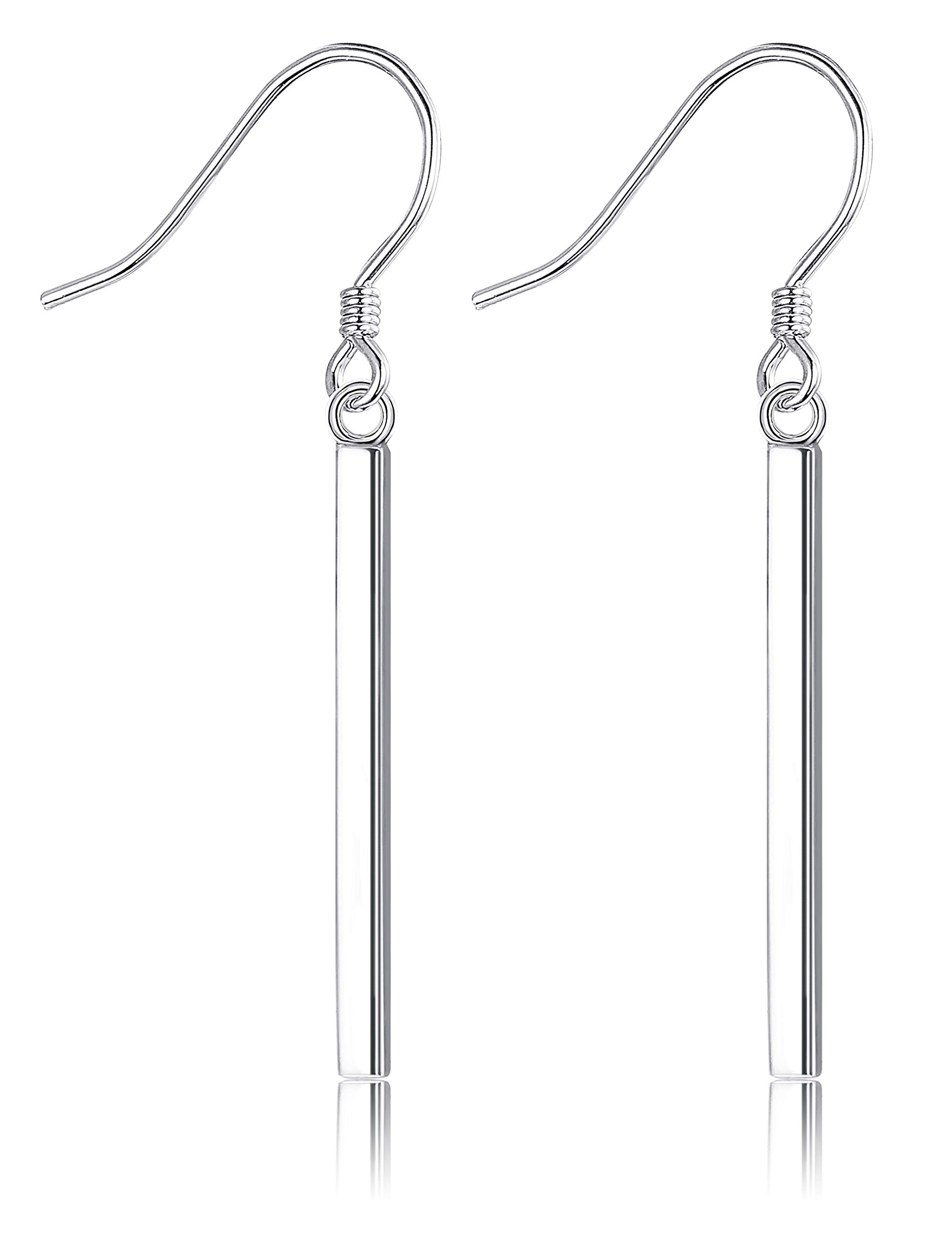 Milacolato S925 Sterling Silver Bar Dangle Earrings 18K White Gold Plated Women's Drop Dangle Earrings Hypoallergenic Fish Hook Vertical Bar Drop Earrings for Women