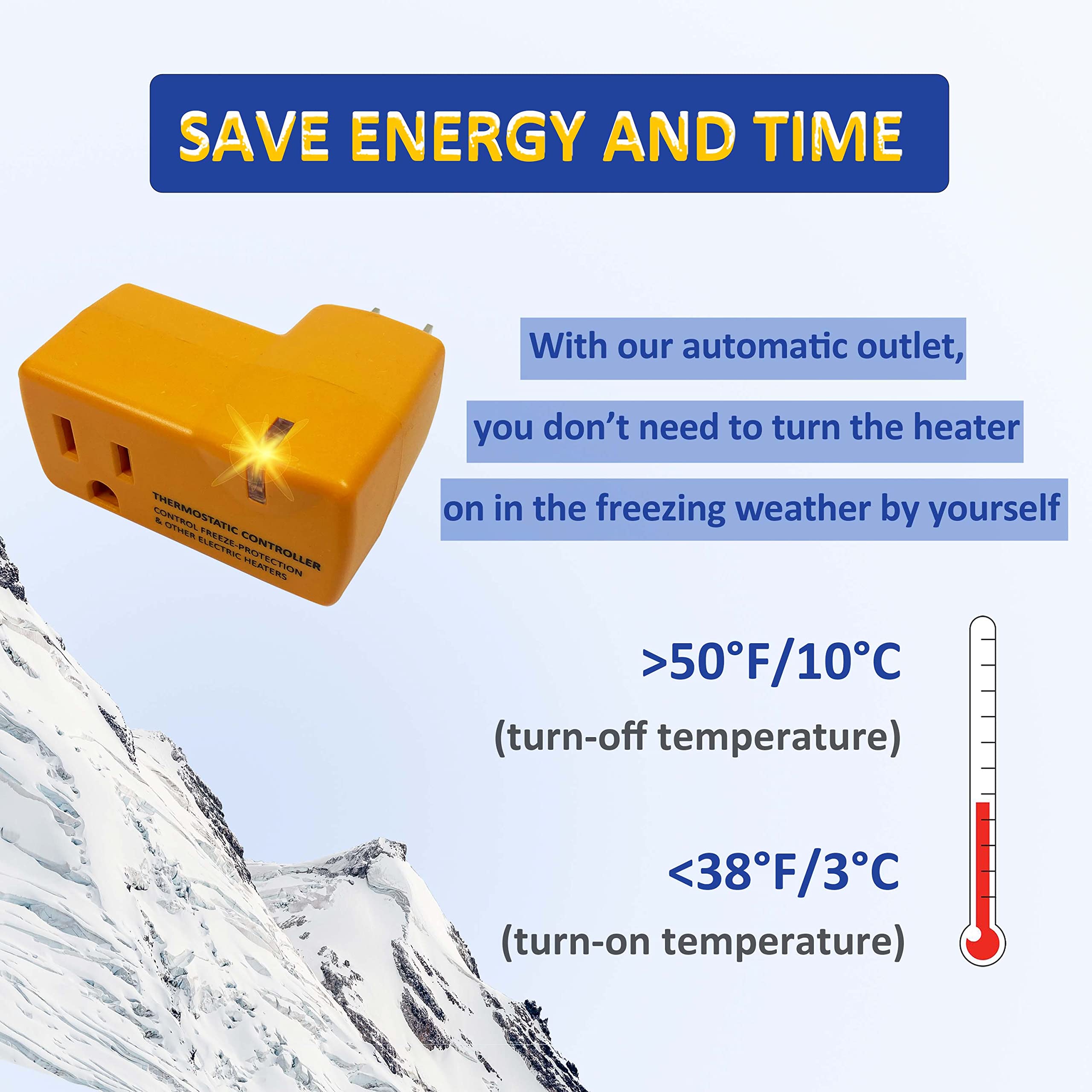 MAXKOSKO 2PCS Freeze Thermostatically Controlled Outlet,Automatically Turn On below 38°F and Off Over 50°F