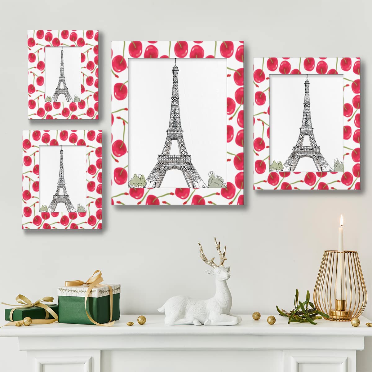 Pardick Cherry 8x10 Picture Frame, Red Fruit Wooden Photo Frames for Tabletop and Wall Display, Picture Frame Home Office Decor