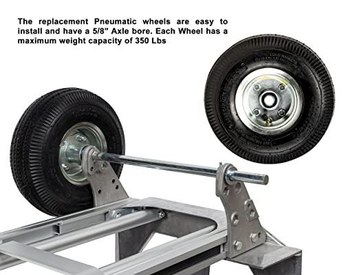 Vergo Pneumatic Wheels 2-Pack Heavy Duty Air Filled Dolly Replacement Wheels - Threaded Tires, Hand Truck Wheels 10" x 3.5” with 5/8" Axle Bore Hole, Offset Hub