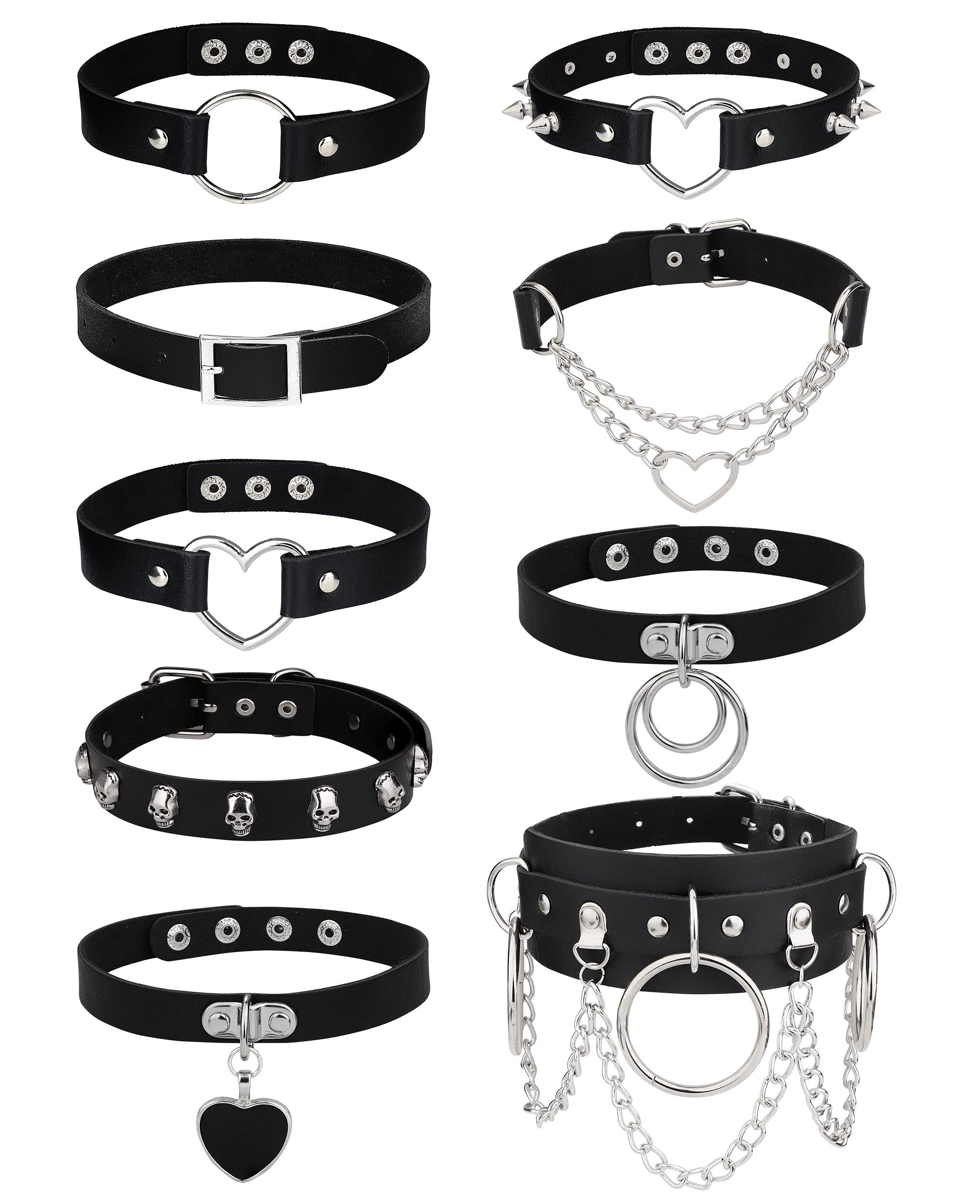 SAILIMUE 9Pcs Punk Leather Choker Necklace Set for Women Choker Gothic Adjustable Leather Collar Choker Punk PU Necklace Goth Choker Cosplay