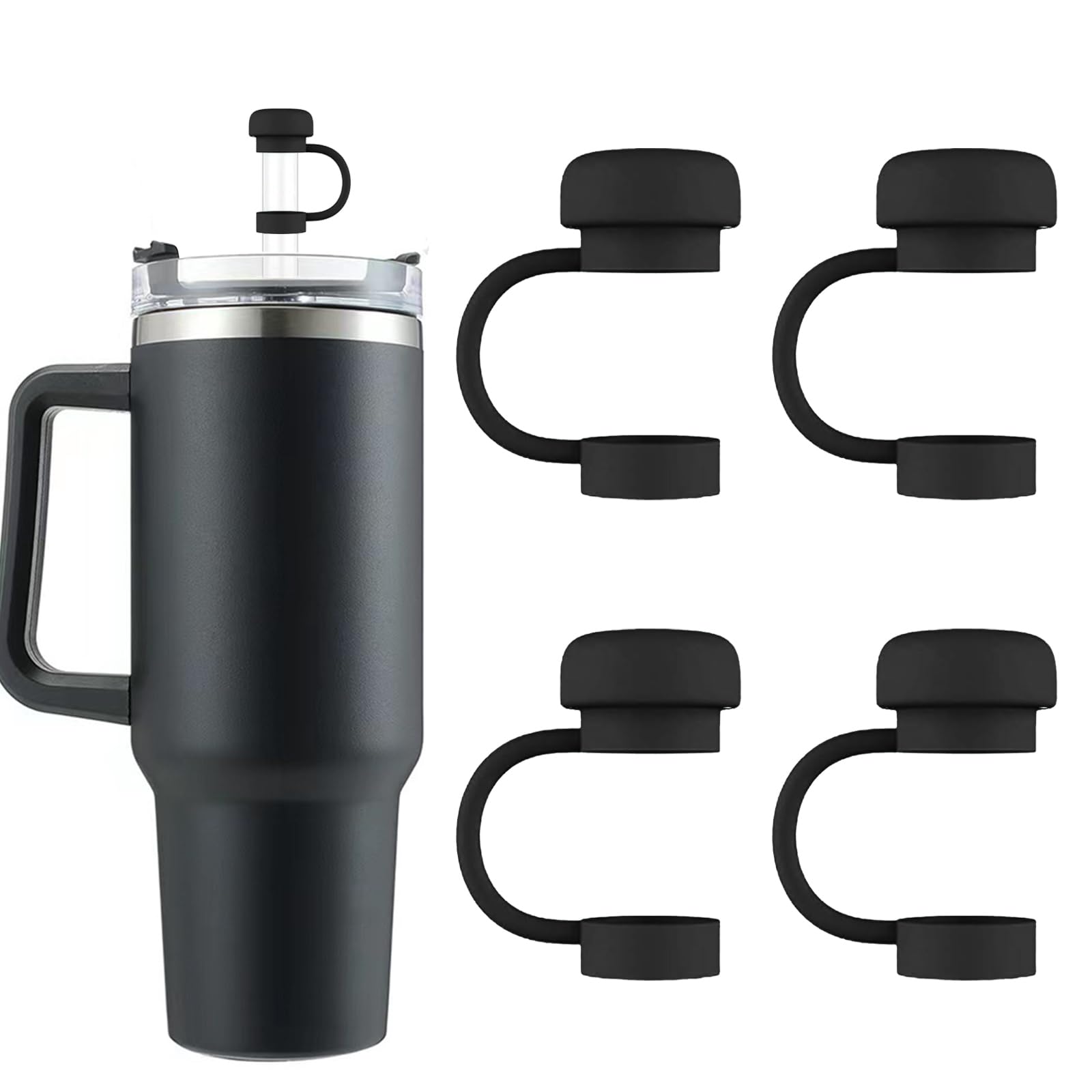 YZYX 4 Pcs Straw Covers Toppers Silicone Stanley Accessories for Stanley Cups 30&40 Oz Tumbler with Handle Reusable Straw Caps Tips for Stanley 10mm 0.4in Straws Dust-Proof Straw Lids,Black
