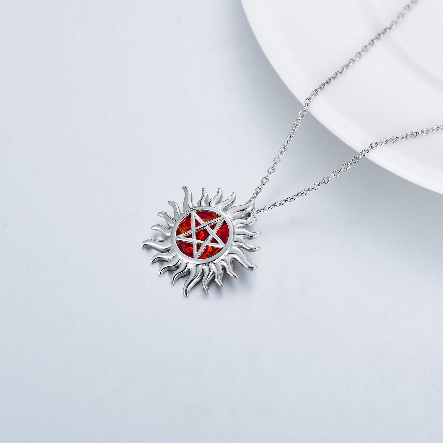 SIMONLY Supernatural Necklace Sterling Silver Created Opal Sun Sunburst Pendant Supernatural Necklaces Jewelry…