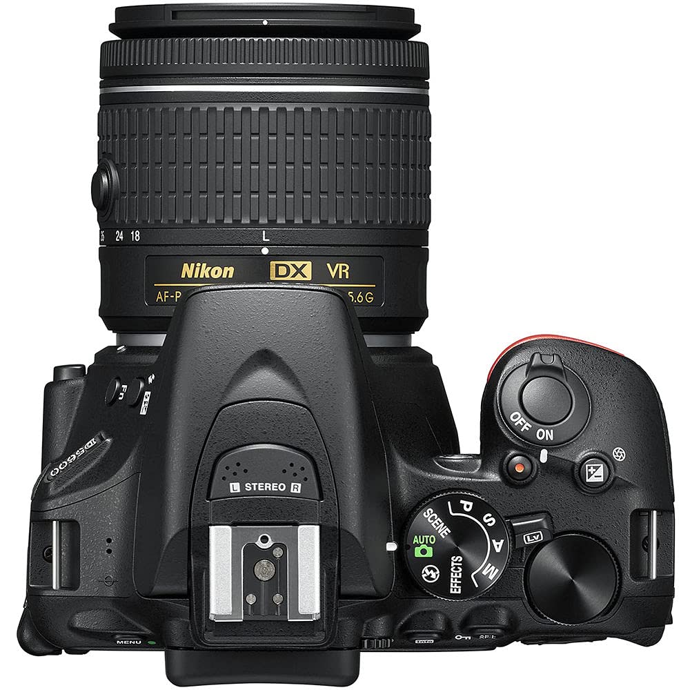 Nikon D5600 24.2MP DSLR Digital Camera with AF-P DX 18-55mm Lens (1576) Deluxe Bundle with 64GB SD Card + Large Camera Bag + Filter Kit + Spare Battery + Telephoto Lens (Renewed)
