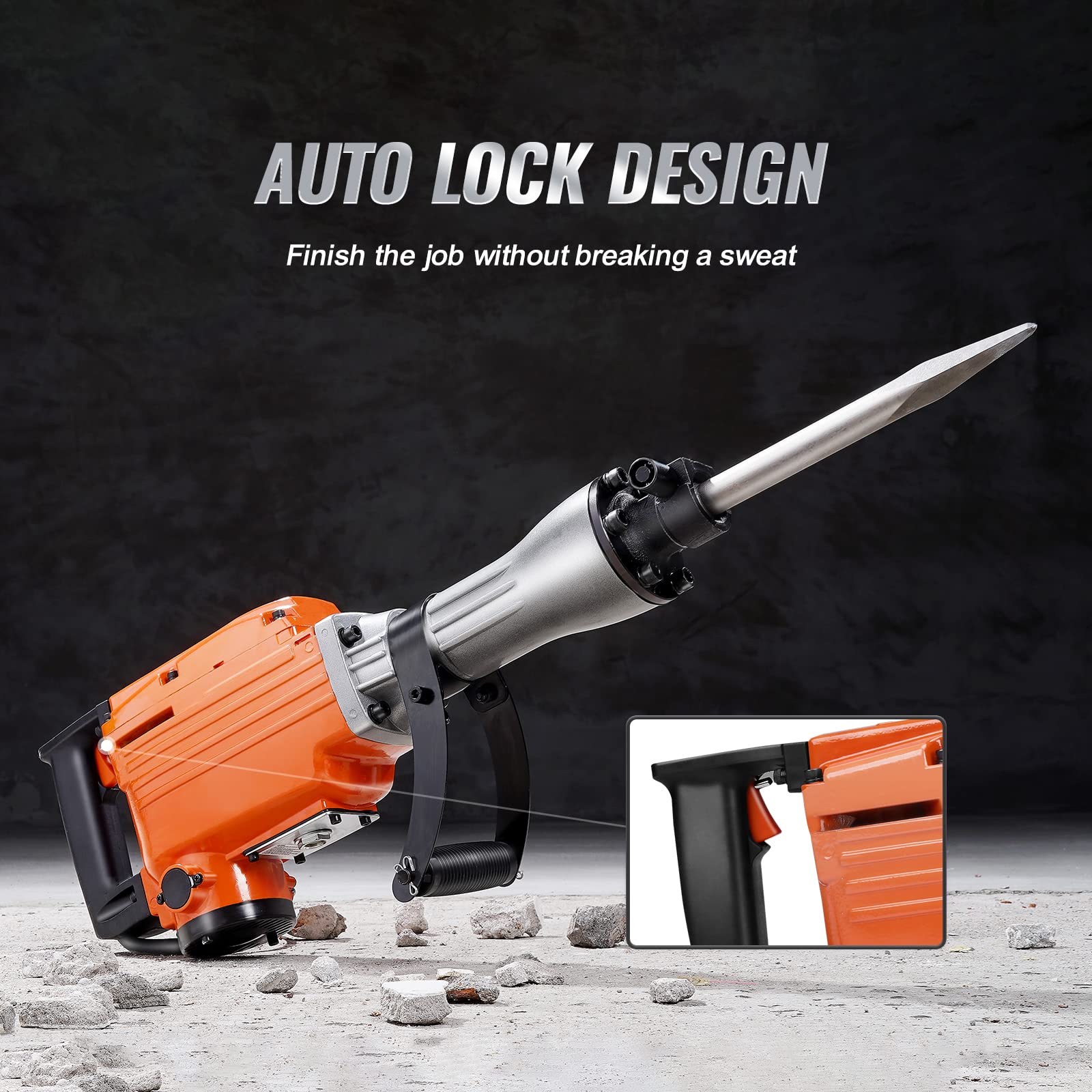 VEVOR Demolition Jack Hammer, MAX 2200W Electric Jackhammer Heavy Duty, 1350 BPM Concrete Breaker 6pcs Chisels Bit Chipping with Case