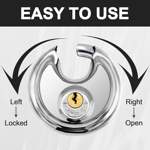 Vervida Keyed Padlock Stainless Steel Disc Lock with 3 Keys, 3/8 Inch Shackle 70mm, Heavy Duty Lock Outdoor Waterproof Storage Lock for Warehouse, Garage, Storage Locker, and Outdoors (1 Pack)