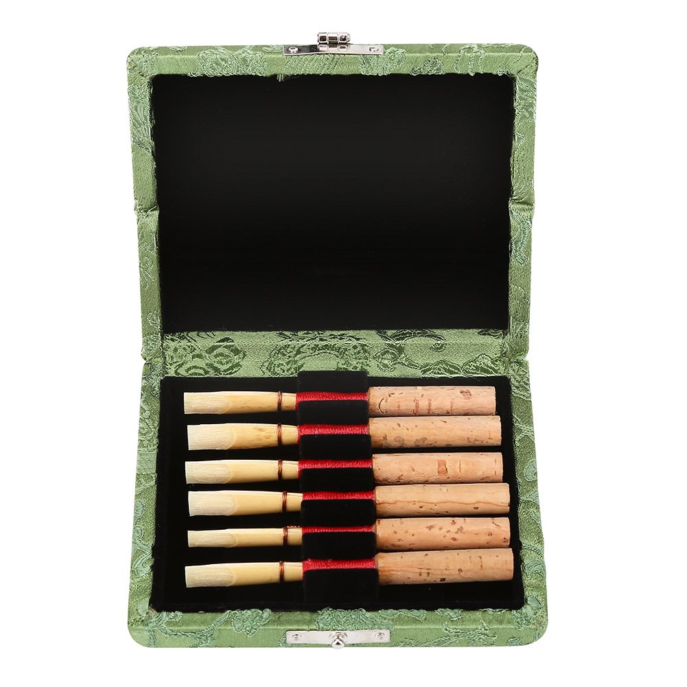 Oboe Reed Case,Protect Against Moisture Wooden + Silk Cloth Cover Reed Case Holder Storage Box for 6pcs Oboe Reeds Maple Wooden (Green)