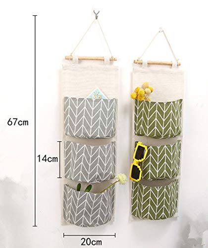 Over The Door Magzine Storage Pockets, Cotton and Linen Waterproof Closet Storage Hanging Bag Organizer (3-Pocket, Grey)