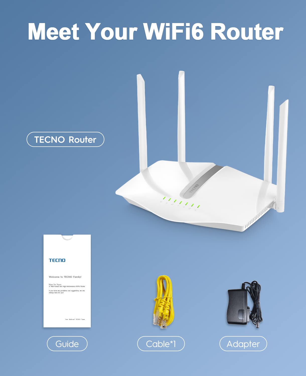 TECNO AX1800 WiFi 6 Router Networking, 1.8 Gbps Speeds Smart WiFi Router Wireless, 2.4 GHz/5 GHz Up to 50 Devices with MU-MIMO+OFDMA, WPA3 Security Dual Band Wireless Internet Router,White