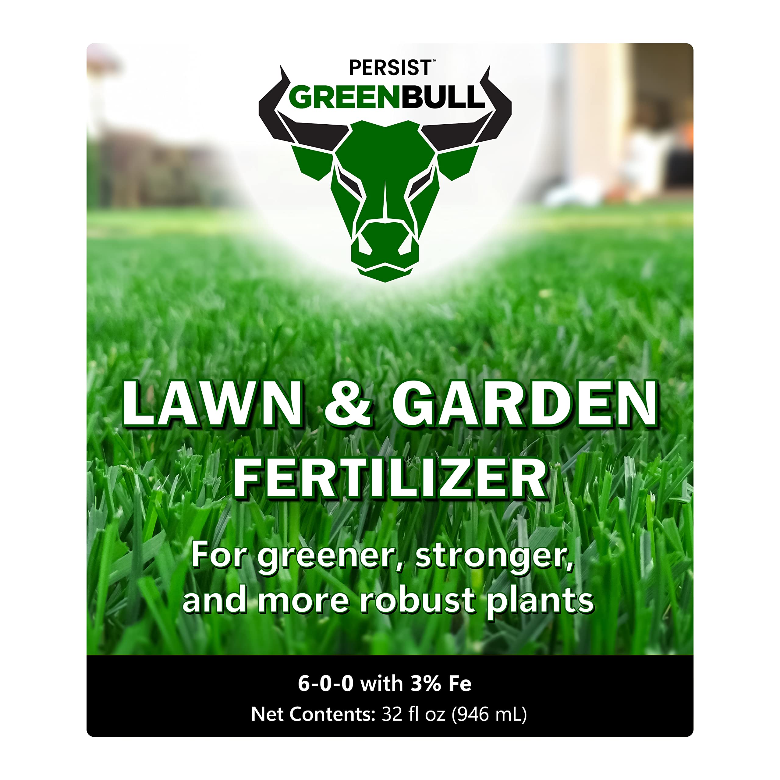 Persist Green Bull - 32oz Liquid Grass Fall Fertilizer Sprayer for Lawn and Garden Soil - Naturally Enhances Green and Creates Nitrogen Rich Plant Soil, Naturally Based Fertilizer for Greener Plants