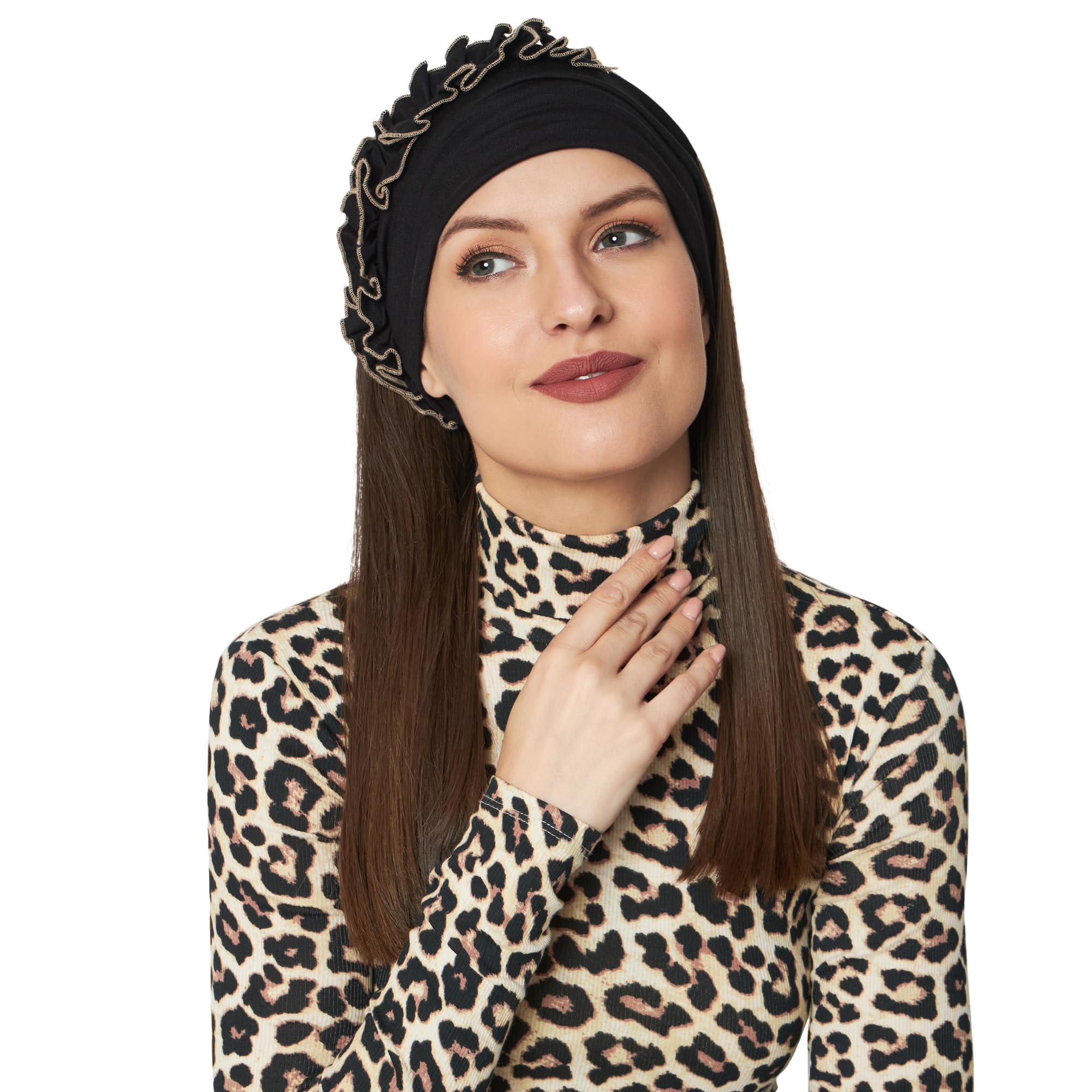SAKUCHI Chemo Ruffle Cap for Cancer Hair Loss Women Silky Soft Bamboo Headwear Black