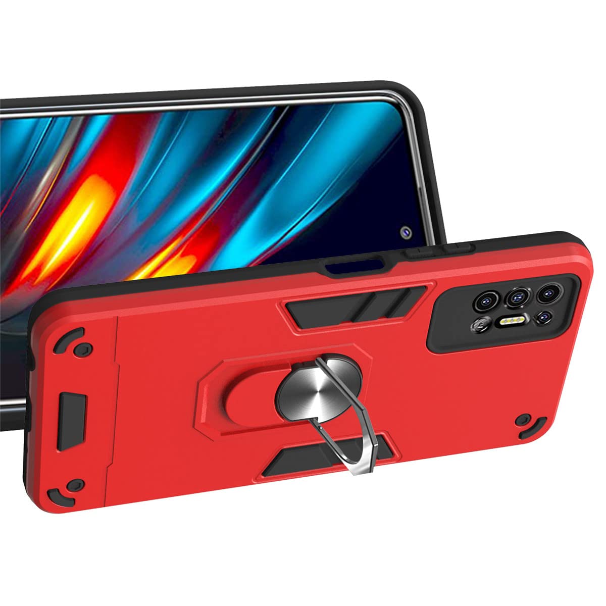 Tecno Pova 2 Case, Gift_Source 2 in 1 Dual Layer Shockproof Protective Case Hybrid Hard PC and Soft TPU Silicone Cover Slim Shell with Metal Ring Kickstand for Tecno Pova 2 (6.9") [Red]