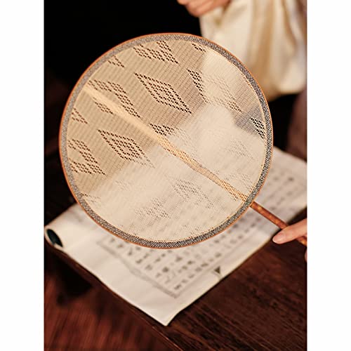 XELDEC Round fan baffle hand fan with tassel ancient Chinese fan Hanfu fan retro plain bamboo fan handle