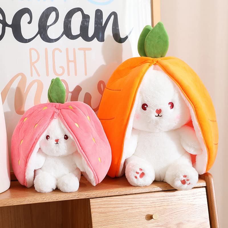 Xeletu Easter Stuffed Cute Bunny,Easter Stuffed Cute Bunny Plush Pillow Toys,Reversible Floppy Ear Bunny Plushie Bunny Plush Pillow,Carrot Strawberry Bunny Pillow Plush Toy (Strawberry, 7.1in)