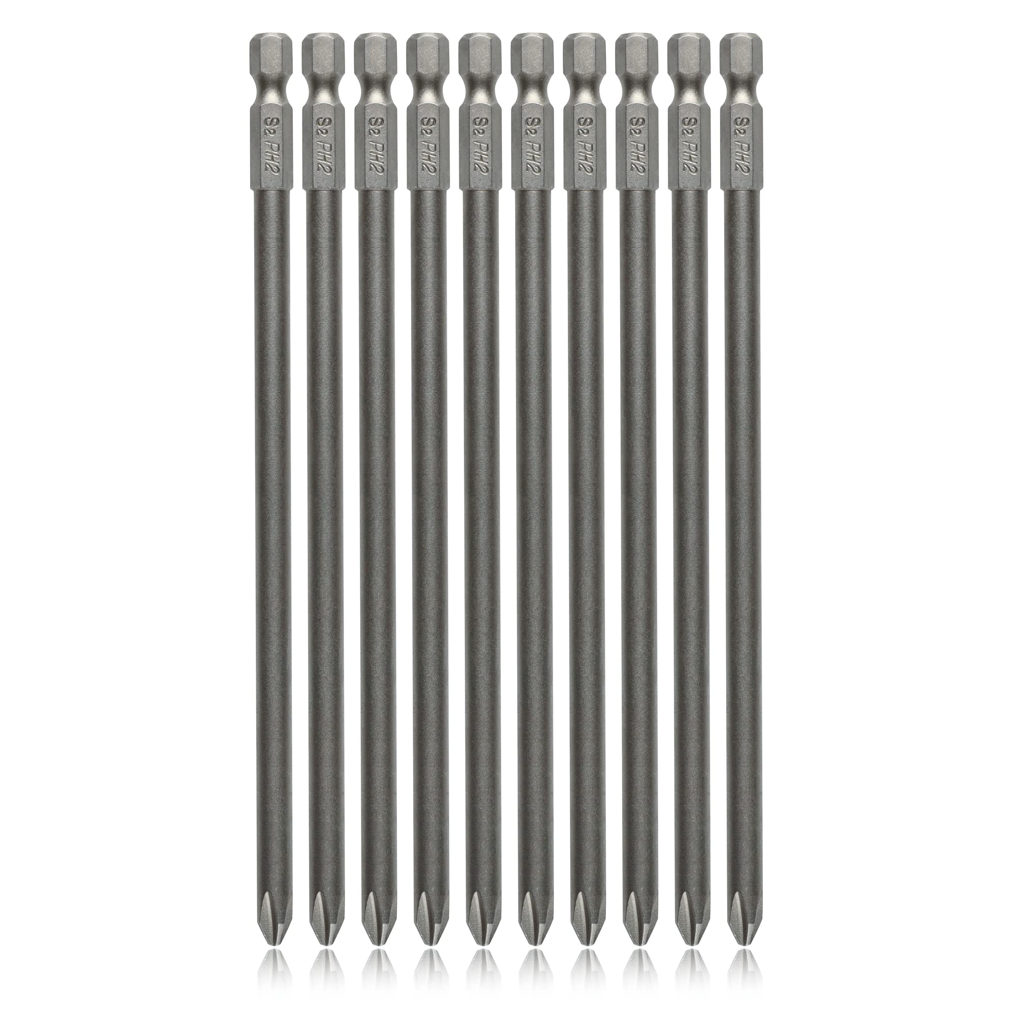 VESTTIO Phillips Cross Slot PH2#2 Long Screwdriver Bit Set 10PCS 1/4 Inch Hex Shank 6 Inch/150 mm Length S2 Steel with Magnetic for Power Screwdriver Drill Impact Driver