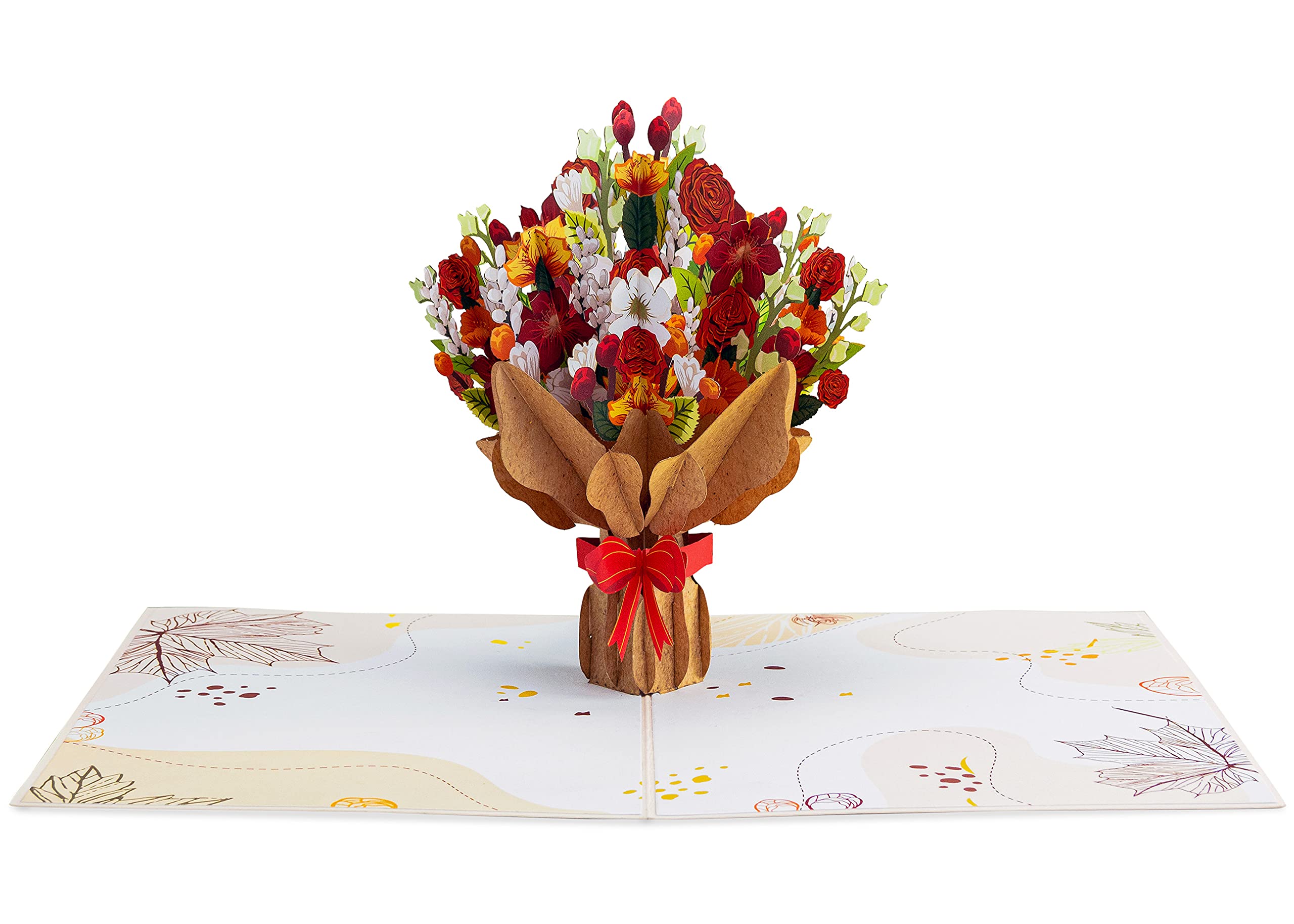 Paper Love Flower Bouquet Pop Up Card, Handmade 3D Popup Greeting Cards, For Fall Season, Birthday, Thanskgiving, Anniversary, Wedding, Get Well, All Occasion or Just Because | 5" x 7" Includes