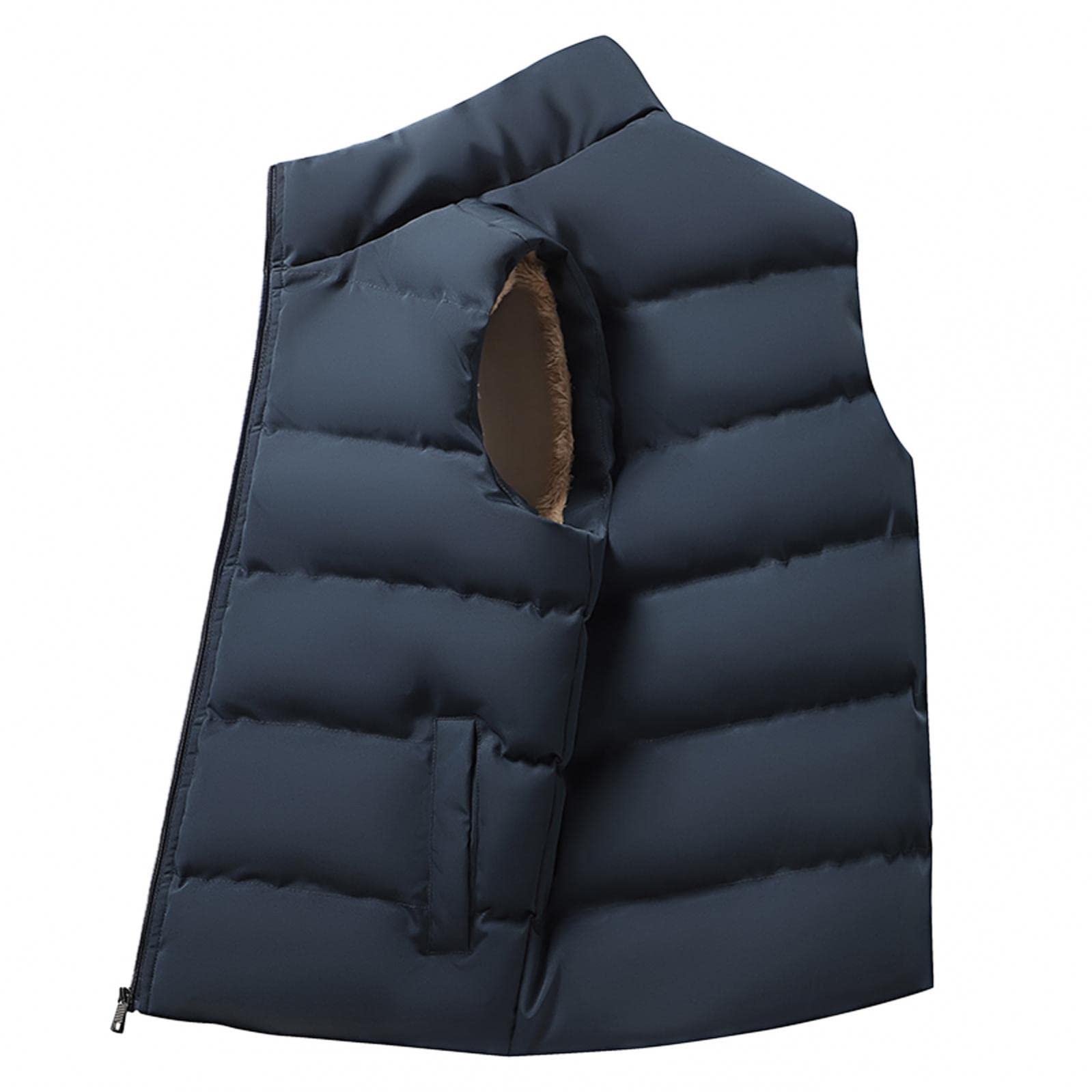 Stoota Men's Outdoor Stand Collar Fleece Jacket Vest, Casual Padded Vest Coats Puffer Vest Thick Lined Sleeveless Jacket