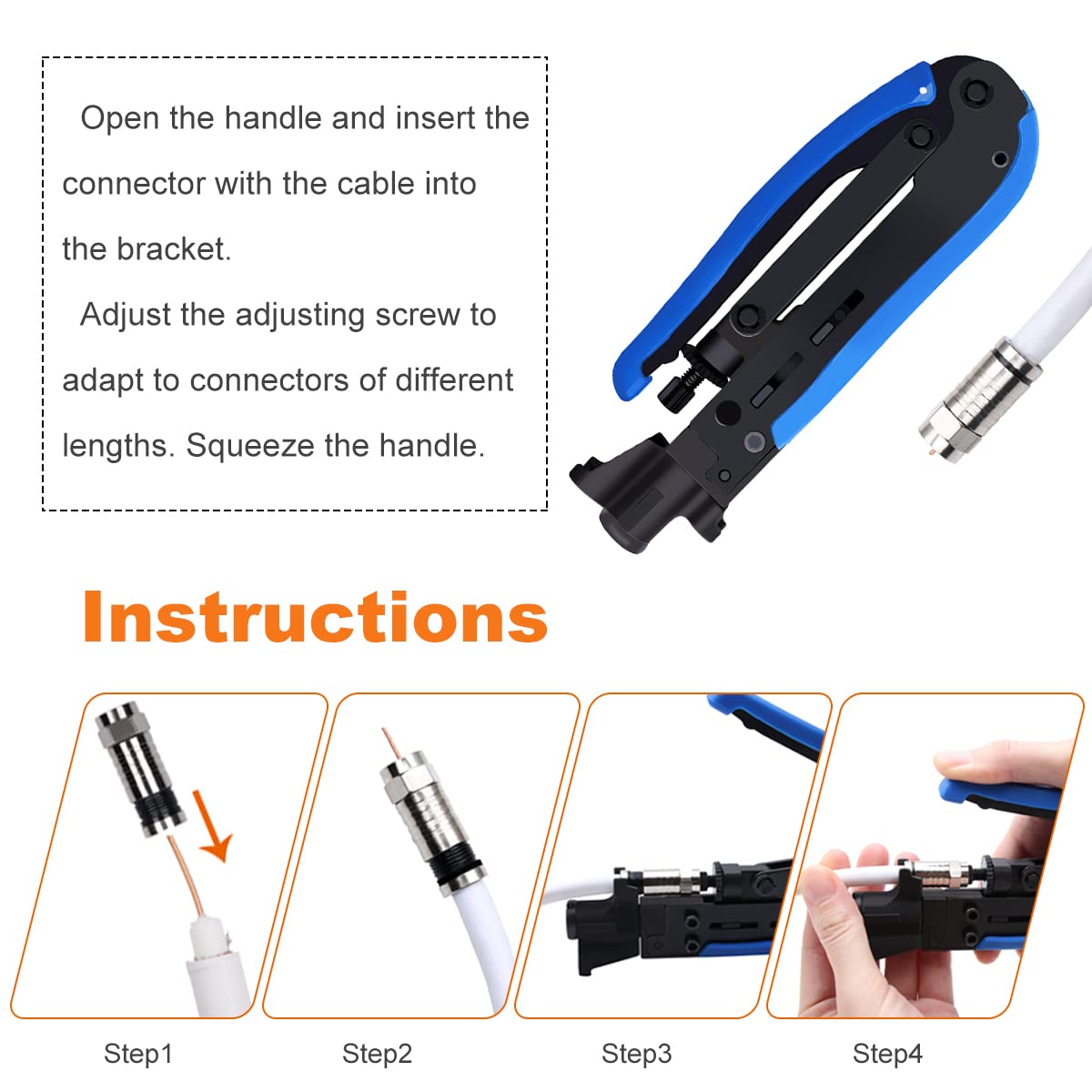 Zhushan Coaxial Compression Tool Kit,Coax Cable Crimper Set with 20 PCS F Compression Connectors, Adjustable RG6 RG59 RG11 75-5 75-7 Coaxial Cable Stripper