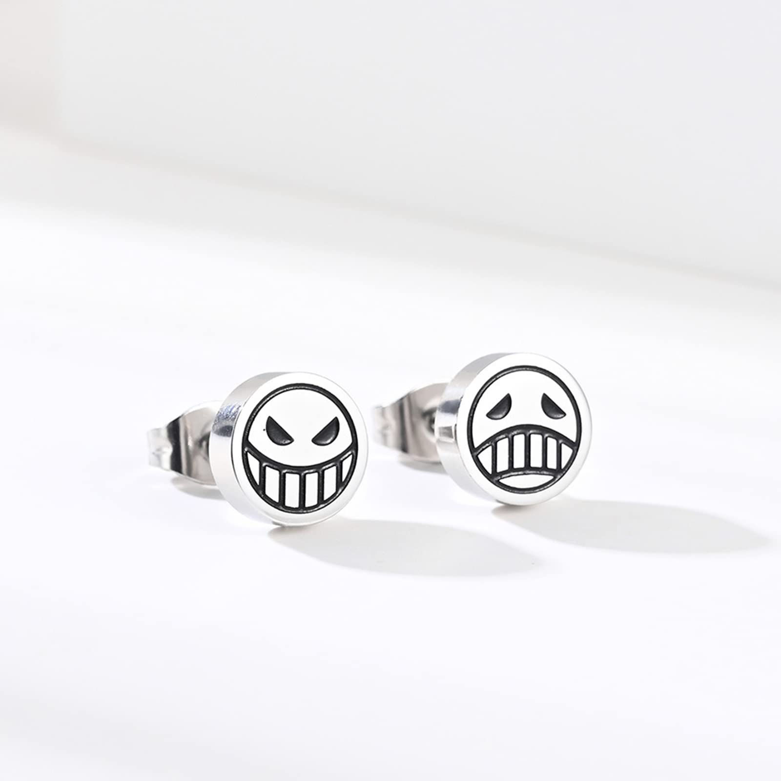 Smiley face earrings Happy Unhappy Stud Earrings Anime Cosplay Earrings for Women Man suitable for Sensitive Ears (Style A)
