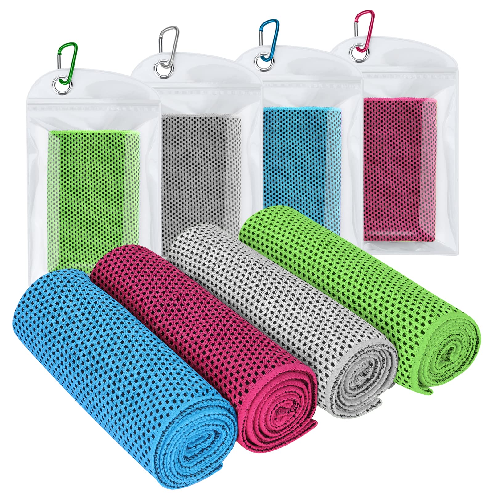 Tagefa Pack of 4 Cooling Towels 40" x 12" with Carrying Pouch, Cold Sport Towels, Soft Breathable, Quick Cool Towel, for Bowling, Yoga, Travel, Camping, Golf, Football, Hiking, Outdoor Work