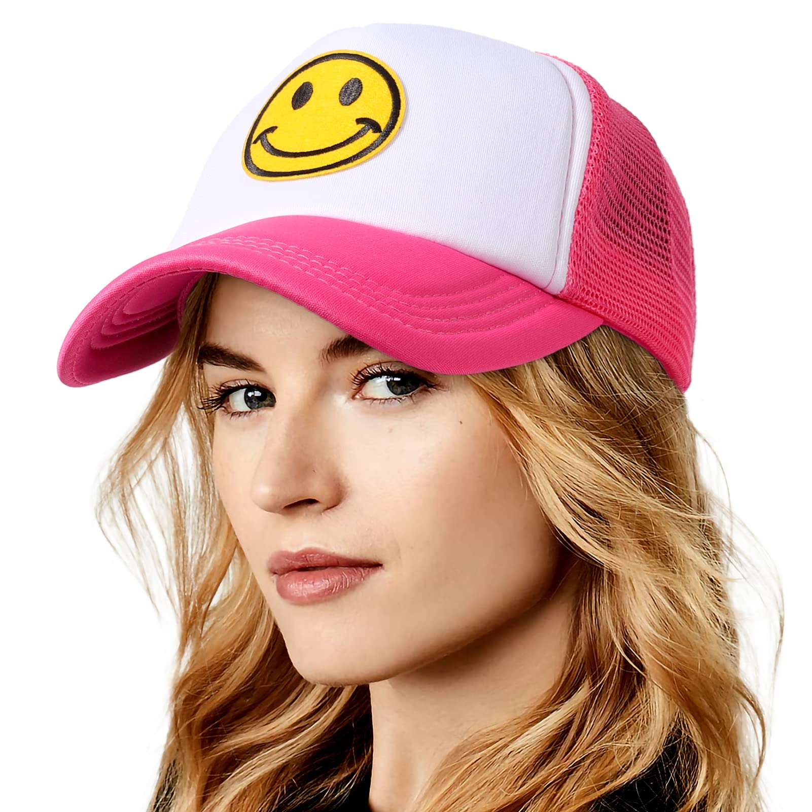 Smiley Face Trucker Hat Women Mesh Baseball Hat Adjustable Snap Backs Caps for Men