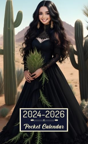 Pocket Calendar 2024-2026: Two-Year Monthly Planner for Purse , 36 Months from January 2024 to December 2026 | Princess | Desert background | Black gown | Smiling