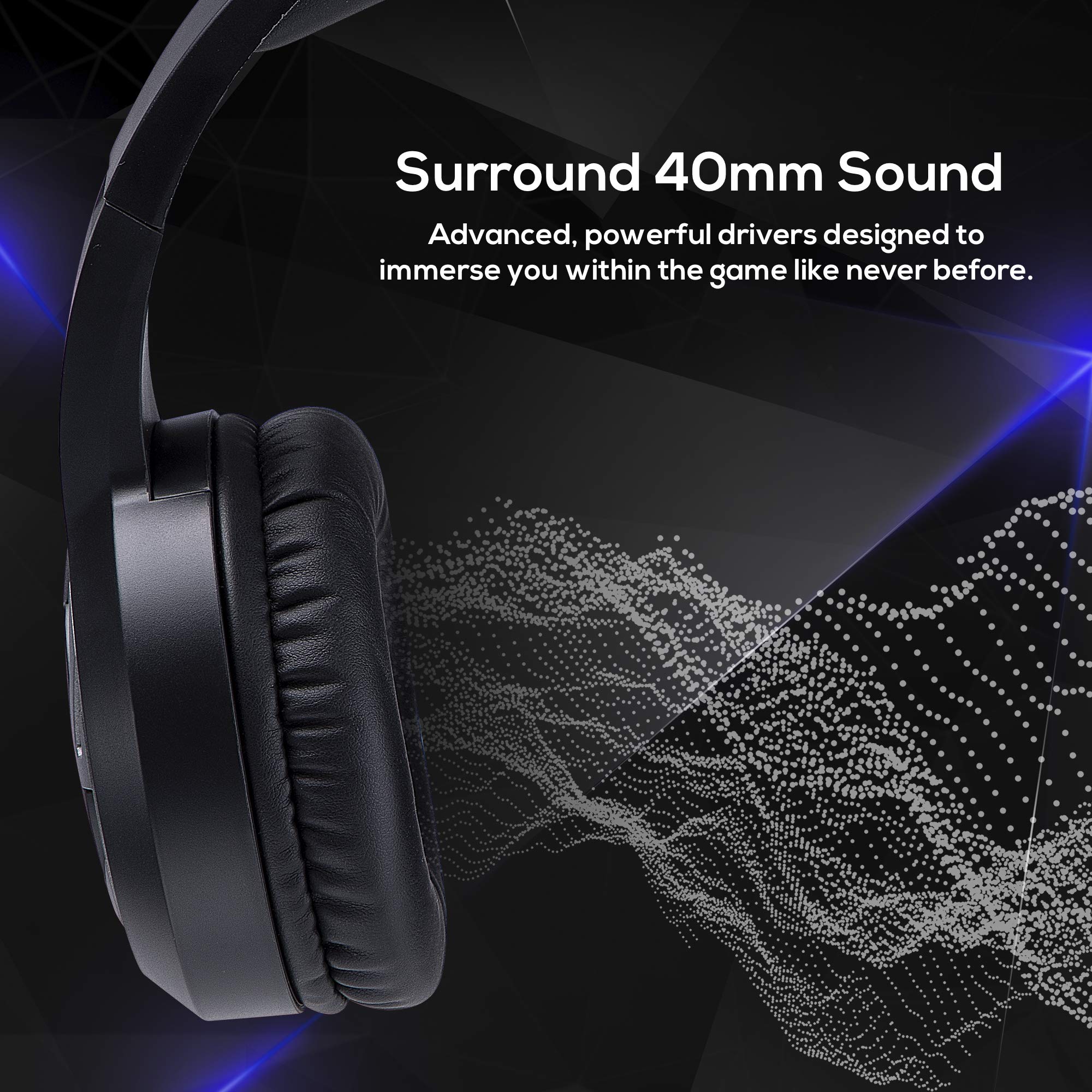 PHENOM LED Comfortable Noise-Isolating Gaming Headset with Microphone Immersive Audio and Volume Control | Works with Xbox One, PC, PS4 and Nintendo Switch (Blue)