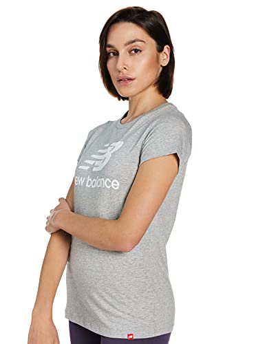 New Balance Women's NB Essentials Stacked Logo Short Sleeve 19, Athletic Grey, Large
