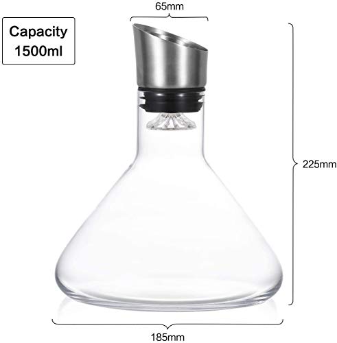 Smaier Wine Decanter Built-in Aerator Pourer(750ml), Wine Carafe Red Wine Decanter,100% Lead-free Crystal Glass, Wine Hand-held Aerator, Wine Gift, Wine Accessories