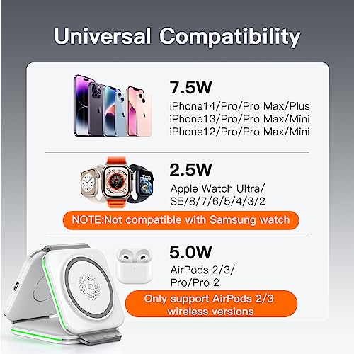 MURPISO 3 in 1 Charging Station for Apple,Magnetic Foldable Charger for Travel,Wireless Charger Pad for iPhone 15/14/13/12/Pro/Max/Mini,AirPods Wireless/Pro,iWatch Ultra/SE/9/8/7/6/5/4/3/2