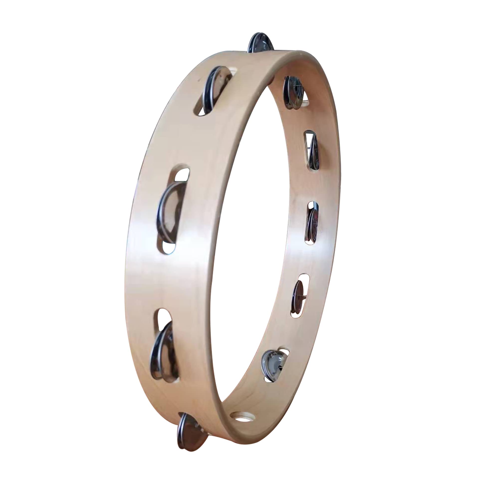 Tambourine 12 inches 10 Pairs of Metal Jingles, Headless, Wooden Frame