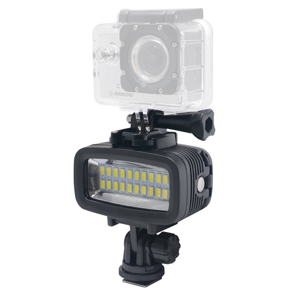 Mcoplus 40m/130ft Rechargeable Diving Light Dimmable Waterproof Video LED Light 6W 20 LEDs 700LM with 1900mAh for Gopro HTC XIAOYI SJ5000 SJ6000 & Other Action Camera &DSLR Camera