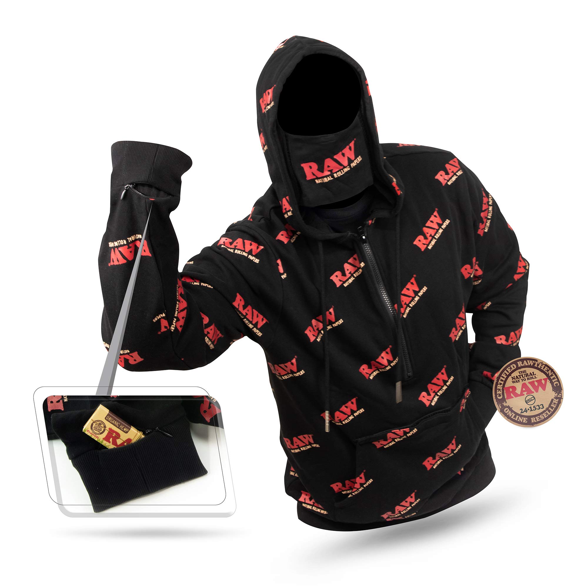 Rolling Papers RAW Rawler Hoodie | Multi function Smokers Hoodie with Face Mask - Size Medium