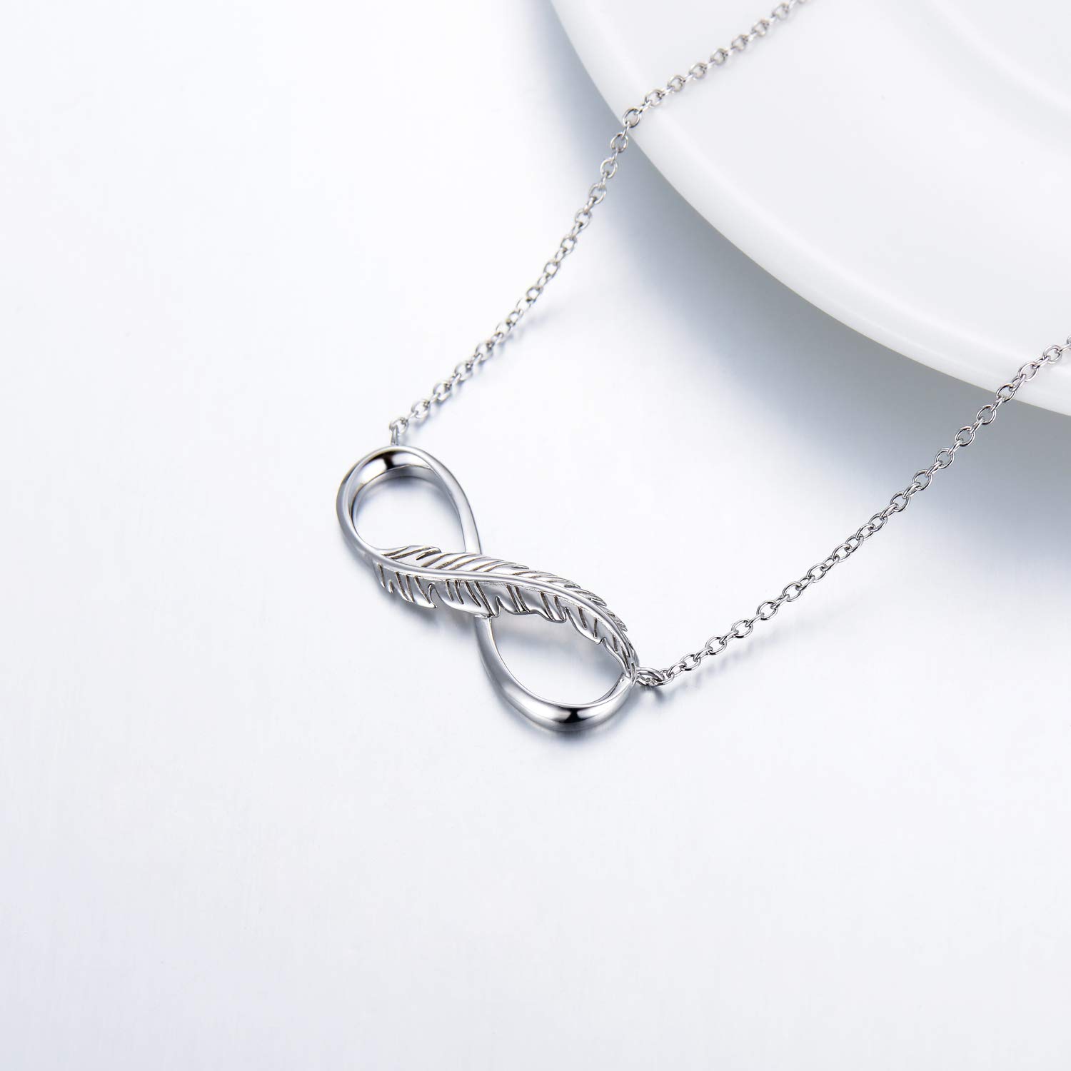 PDTJMTG Infinity Feather Necklace 925 Sterling Silver Necklace for Women, 18”+2”