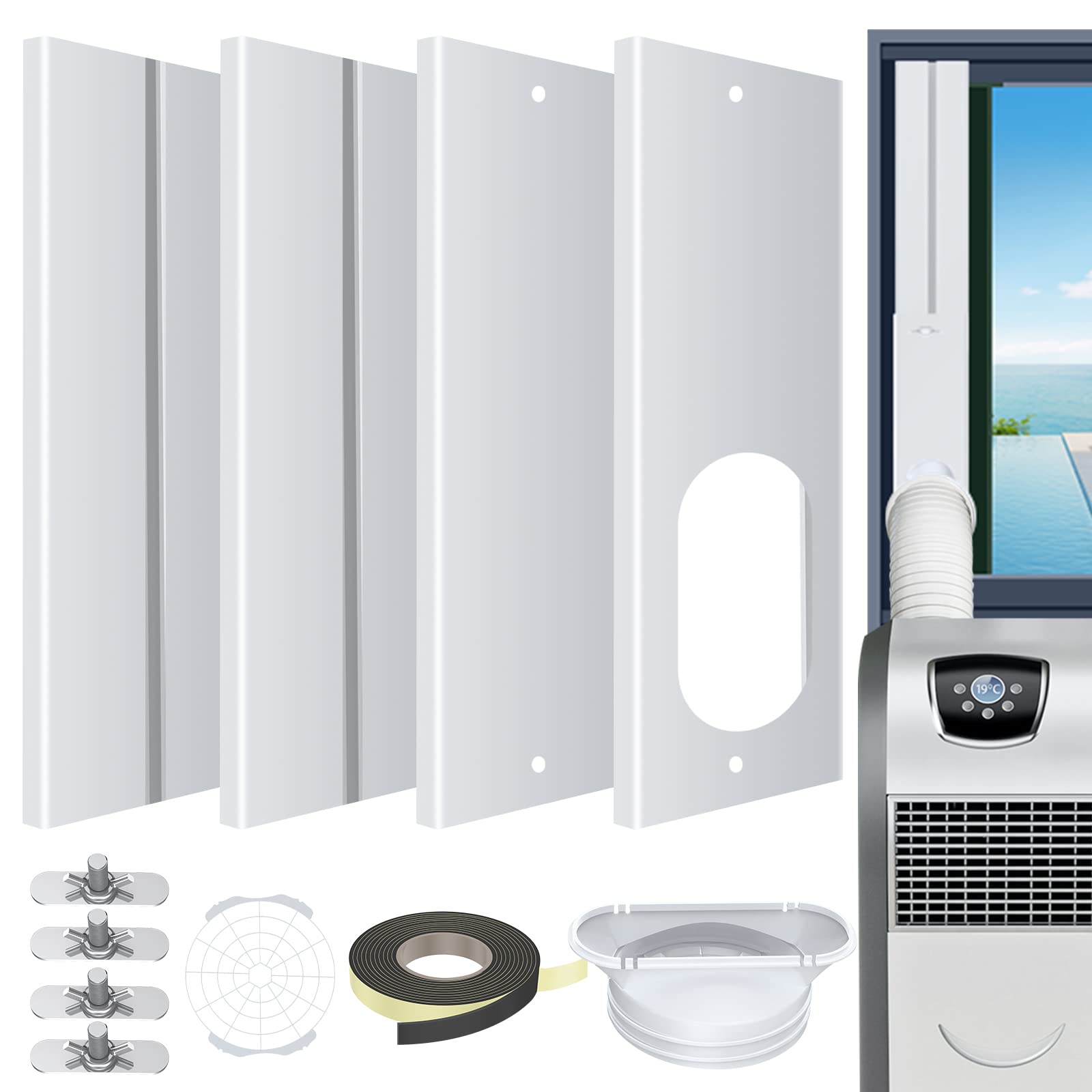 Sky Seeker ๐ฎ๐ฌ๐ฎ๐ฎ ๐๐๐ AC Window Kit,Universal Portable Air Conditioner Window Kit with 2in1 Coupler for Exhaust Hose of 5.1/5.9 Inches With 4 Sliding Seal Plates Adjustable Length from 17" to 60"