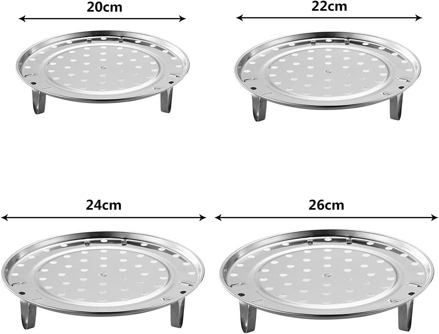 WANGYZJ Stainless Steel Steamer Rack, Steamer Rack for Pots, Round Cooking Rack, 3-Layer Steaming Rack for Kitchen (3pcs, 22-24-26), Silver