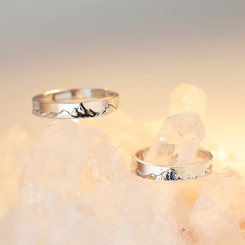 ROMANTIC WORK Our Mountain Matching Couple Ring Set 925 Sterling Silver Promise Ring Set His and Hers Matching Ring Couple Ring Promise Rings for Couples Girlfriend Boyfriend