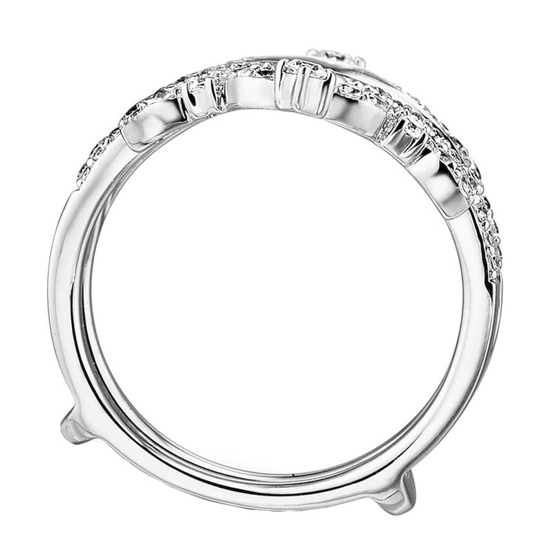 SVC-JEWELS 1.84 Ct Round Moissanite Diamond 14K White Gold Over Curved Enhancer Guard Ring Size 5 For Women's