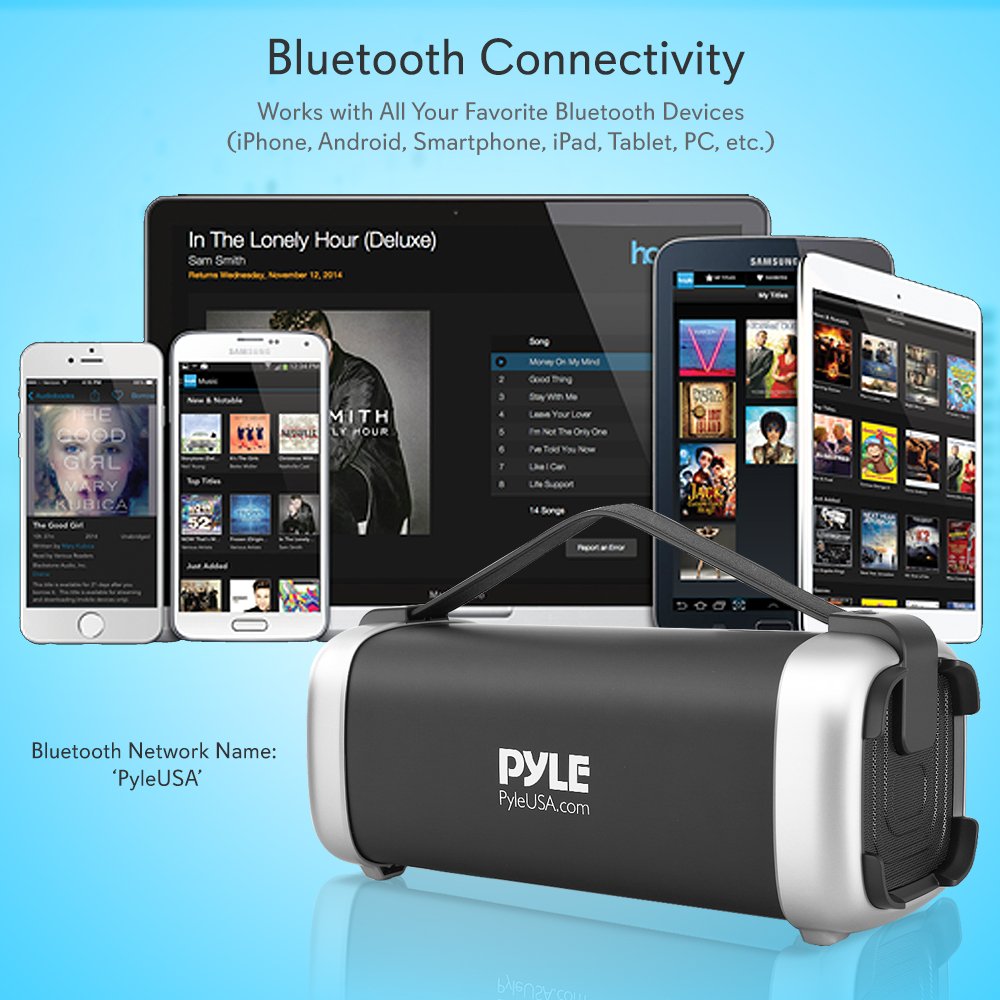 Pyle Wireless Portable Bluetooth Speaker - 200 Watt Power Rugged Compact Audio Stereo System - Rechargeable Battery, 3.5mm AUX Input Jack, FM Radio, MP3, Micro SD and USB Reader - PBMSQG12,BLACK