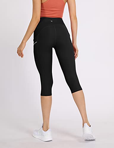 ODODOS Women's High Waisted 19" Inseam Dual Pockets Workout Capris, Yoga Running Gym Athletic Capris Leggings, Black2Pack, X-Large