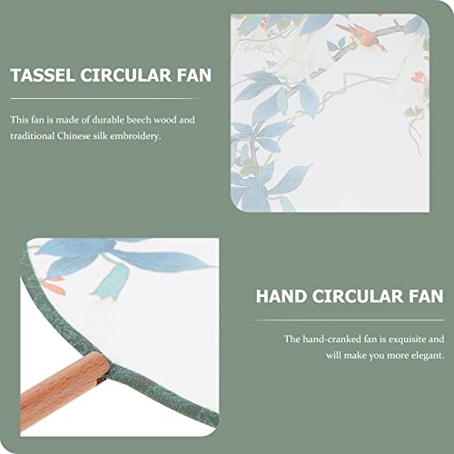 wrtgerht Chinese Round Fan Ancient Hand Fan Translucent Silk Fan Vintage Embroidery Hand Circular Fan Silk Dance Fan Wedding Supplies