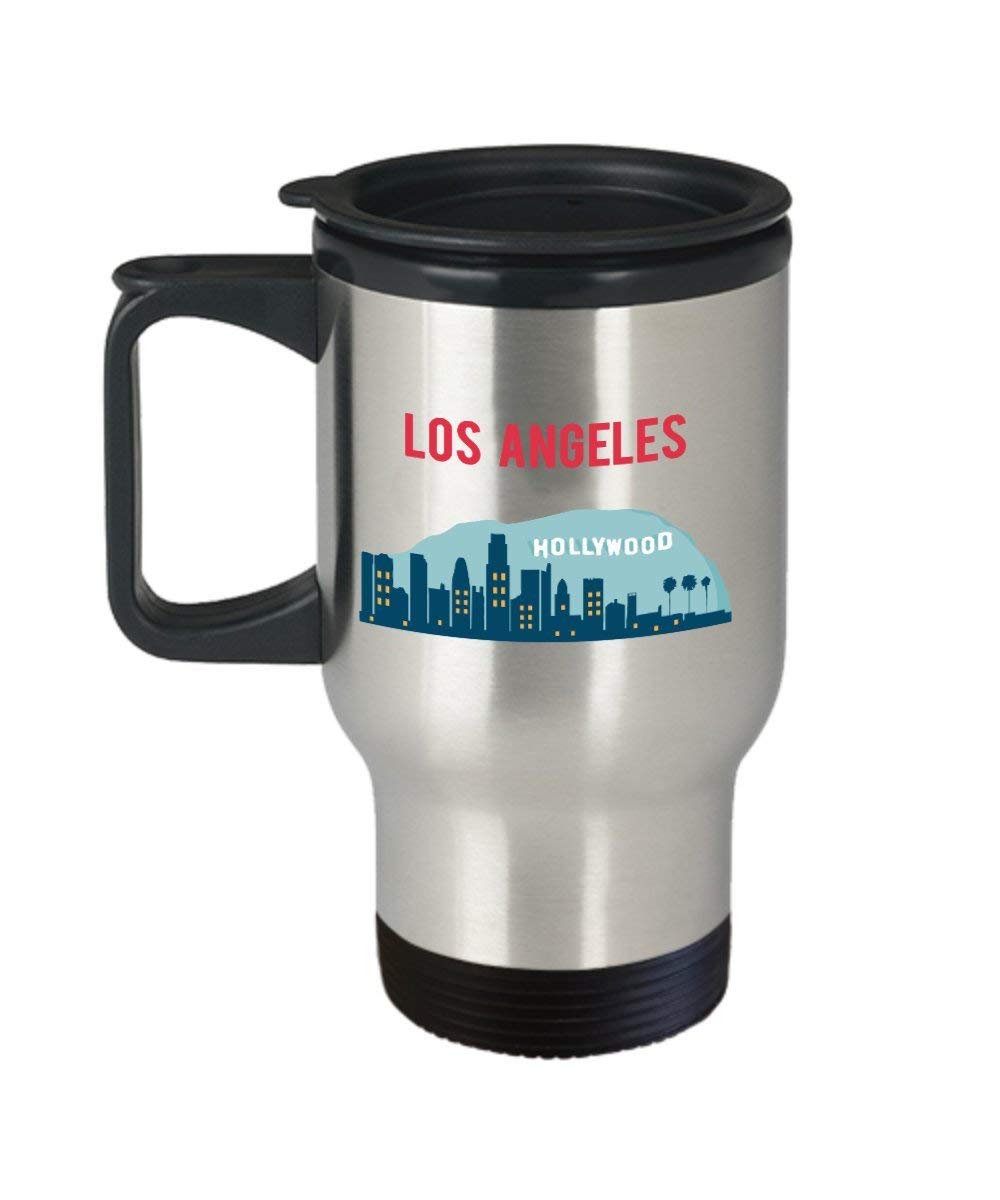 SpreadPassion Los Angeles Travel Mug- Funny Tea Hot Cocoa Coffee Insulated Tumbler Cup - Novelty Birthday Christmas Anniversary Gag Gifts Idea