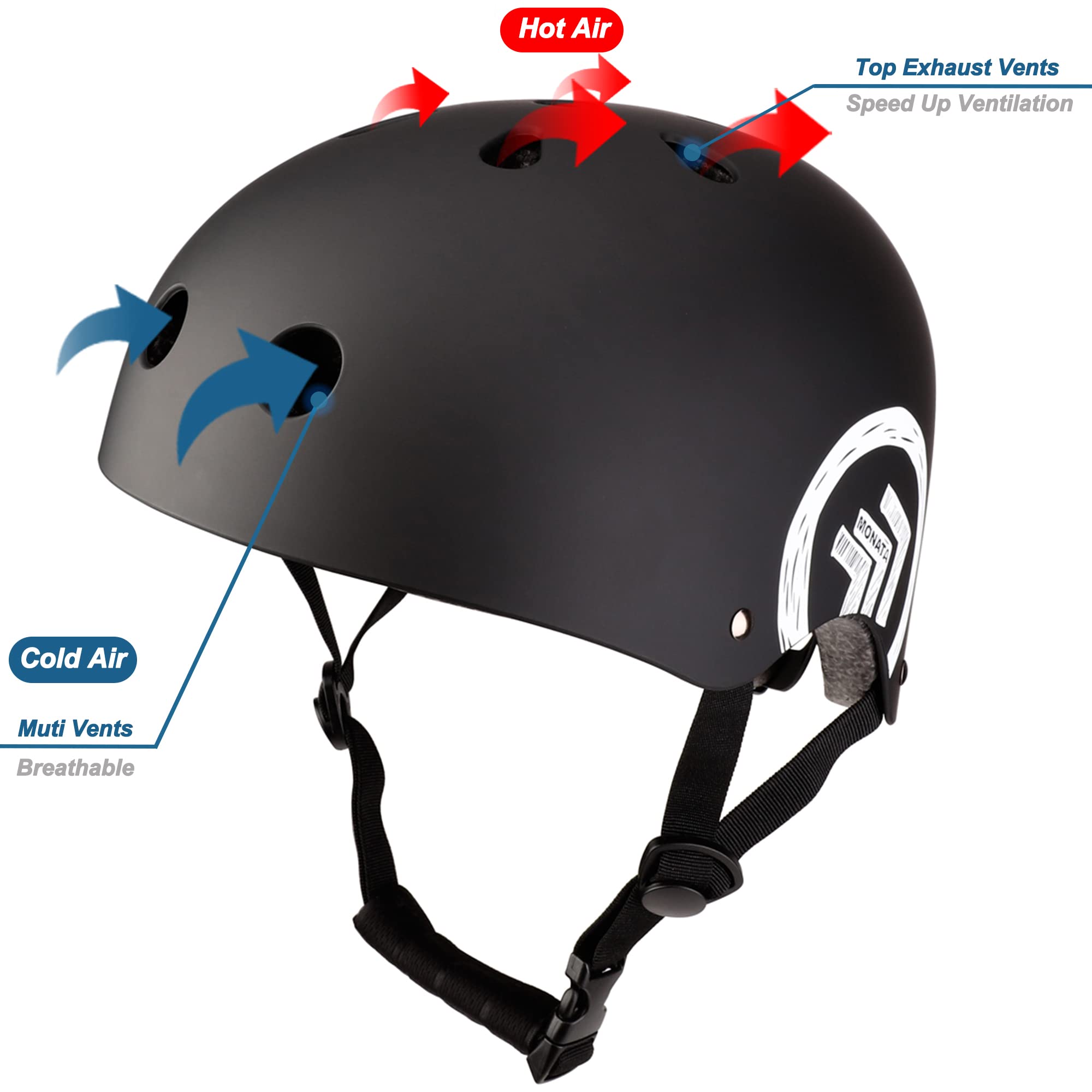 MONATA Skateboard Bike Helmet, Skate Scooter Helmet for Youth Adults Teens, Multisport Roller Skating Skateboarding Cycling Scooter Longboarding Rollerblading