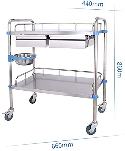 Stainless Steel Trolley - Double Trolley Care Dressing Medical Tray Trolley Clinic Beauty Practical